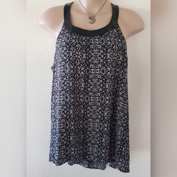torrid | Tops | Torrid Black Floral Tank Top Faux Leather Straps | Poshmark